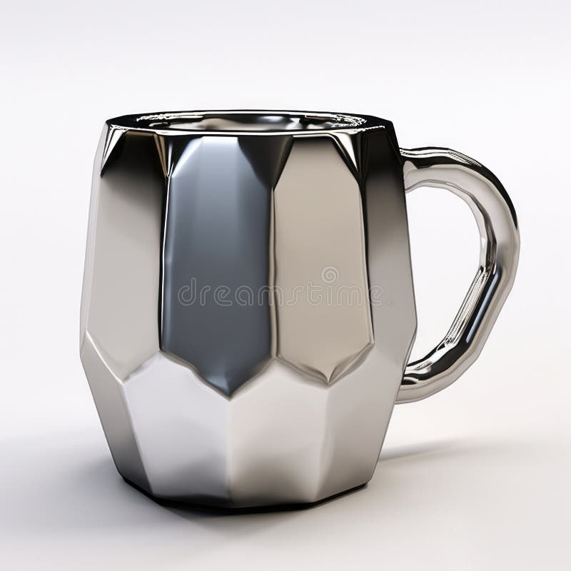 Shiny Silver Low Poly Mug with Handle - Unique Avocadopunk Design Stock ...