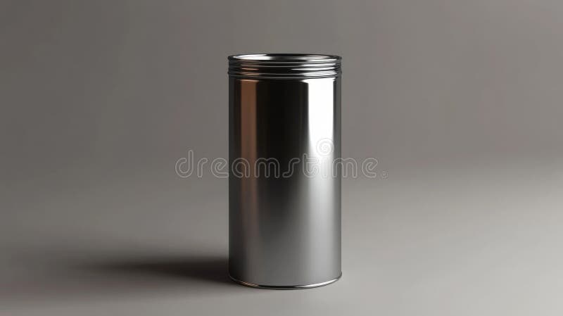 Shiny Silver Metal Food Container Can Standing Upright in Studio ...