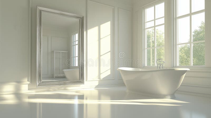 Mirror Reflecting the Sunlight in a Spacious Bathroom Stock Image ...