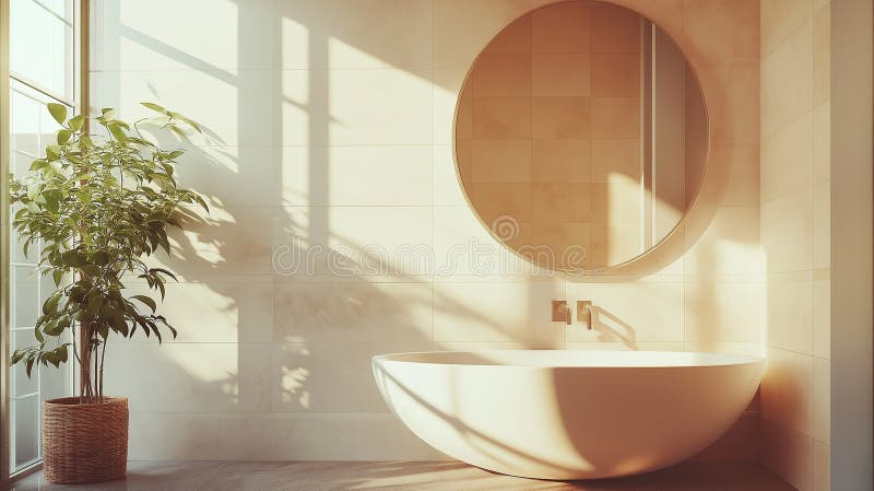 Mirror Reflecting the Sunlight in a Spacious Bathroom Stock Image ...