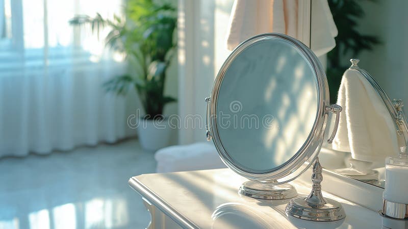 Mirror Reflecting the Sunlight in a Spacious Bathroom Stock Photo ...