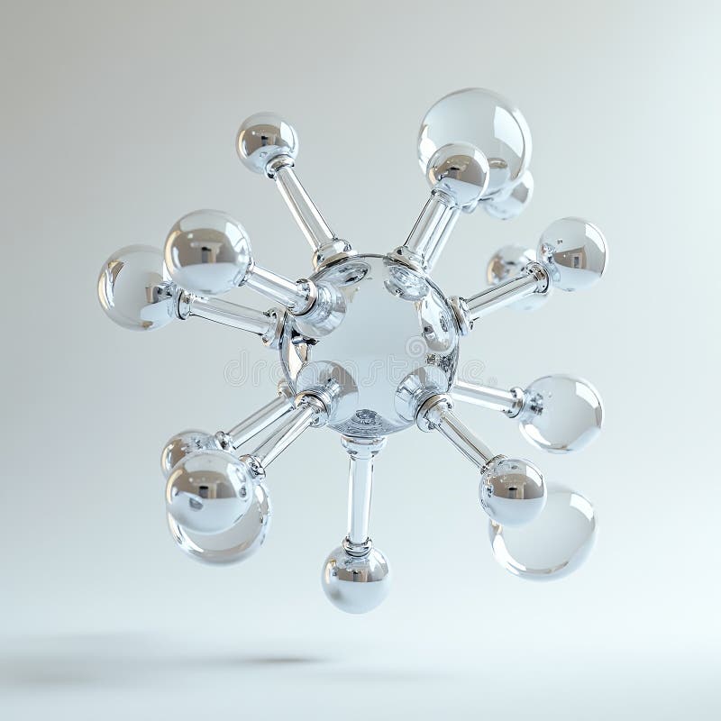 Shiny Silver Molecular Structure 3D Render Against Bright Background ...