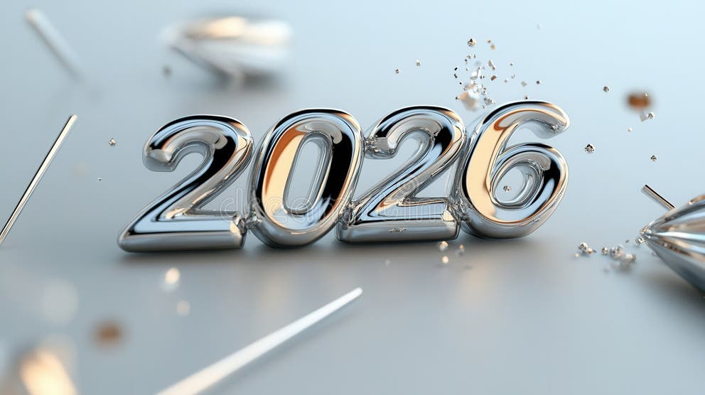 Shiny Silver New 2026 Exploding with Silver Shards on a Light ...