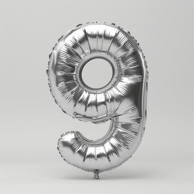 Shiny Silver Number Nine Balloon on Isolated Background Stock Image ...