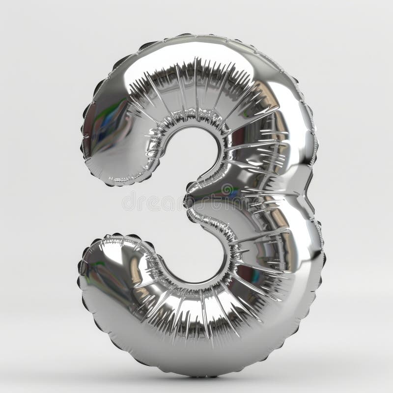 Shiny Silver Number Three Balloon on Isolated Background Stock Image ...