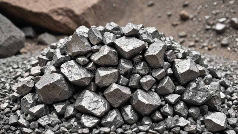Shiny Silver Ore Heap a CloseUp Snapshot of Mining Minerals Stock ...