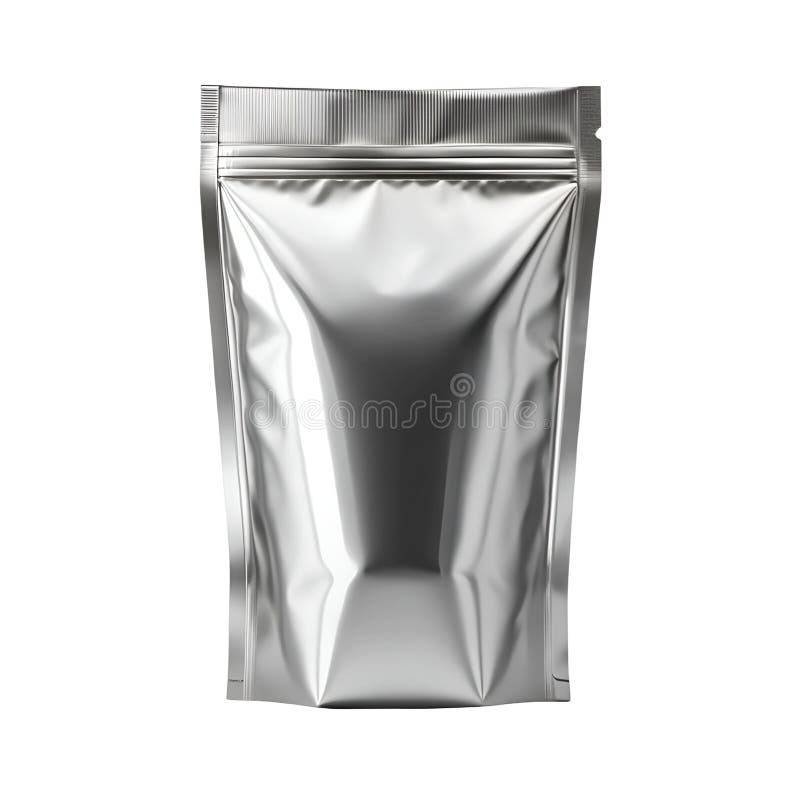 Shiny Silver Packaging Pouch Mockup Isolated on White Background for ...