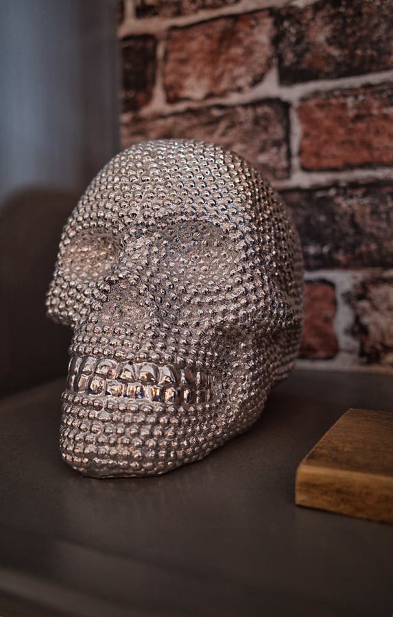 Shiny Silver Painted Skull Ornament. Stock Photo - Image of gleaming ...