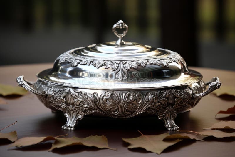 Shiny Silver Plate Serving on Table. Generate Ai Stock Illustration ...