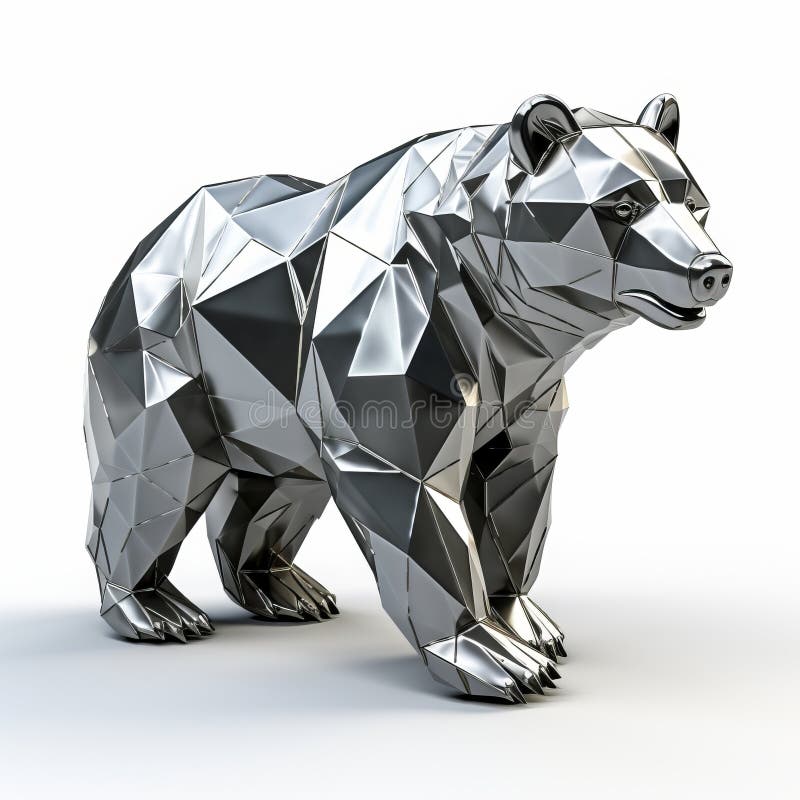 Shiny Silver Polygon Bear 3d Model on White Background Stock ...