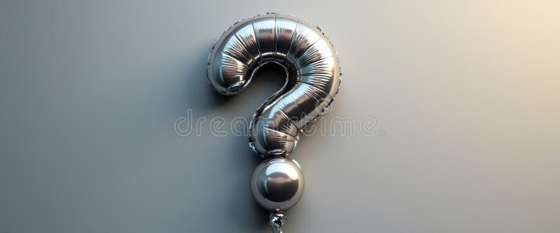 Shiny Silver Question Mark Balloon Against a Soft Gray Background Stock ...