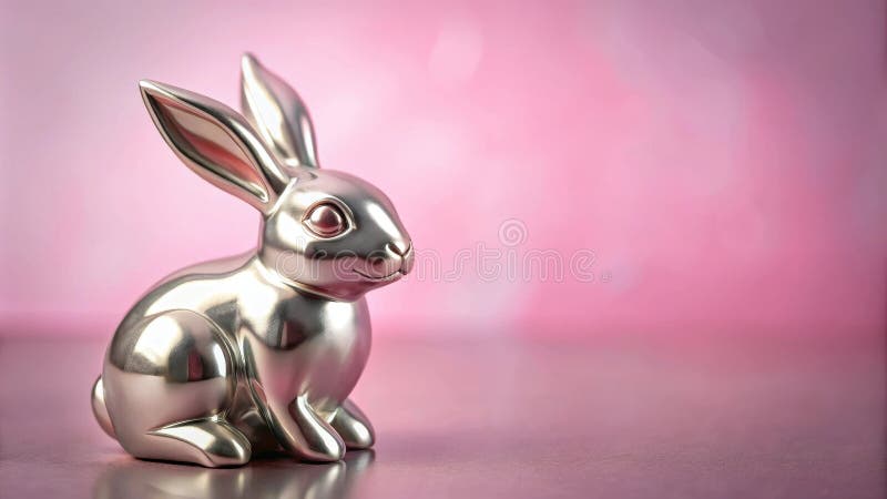 A Shiny Silver Rabbit Figurine on a Pink Background. Generative AI ...