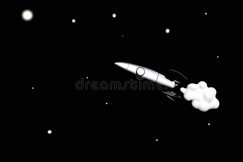 Shiny Silver Rocket Soars To the Stars. 3d Rendering Stock Illustration ...