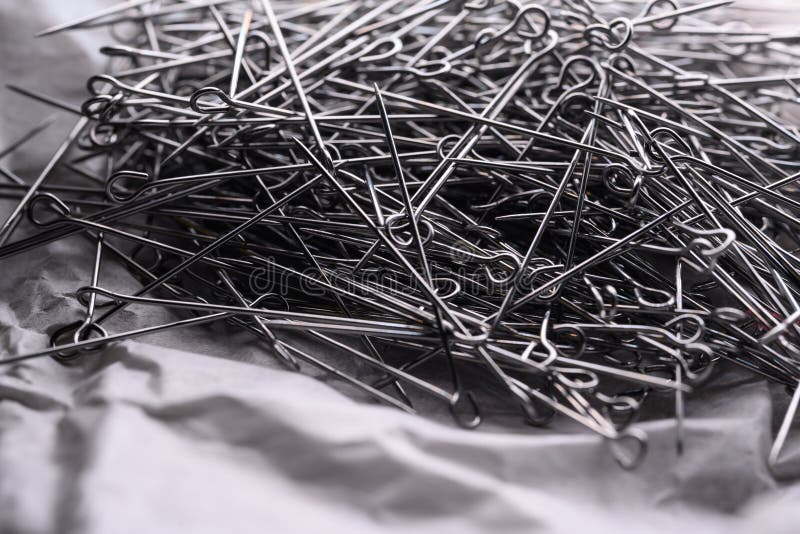 Shiny Silver Sewing Pins on White Studio Background Stock Photo - Image ...