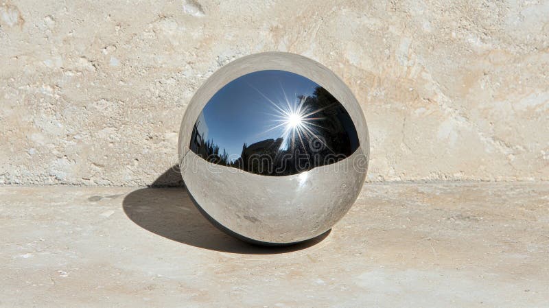 A Shiny Silver Sphere with a Reflection of the Sun. Stock Photo - Image ...