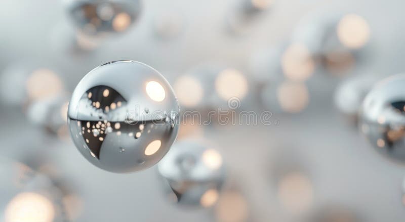 Shiny Silver Spheres Floating Above a Reflective Surface in Soft ...