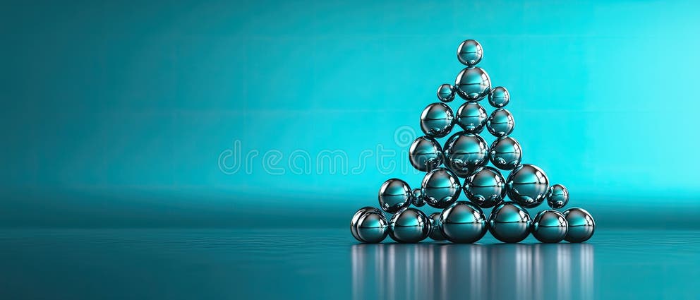 Shiny, Silver Spheres Stacked in a Triangle Shape on a Blue Background ...