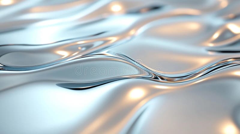 Shiny Silver Surface with Rippling Waves and Soft Neon Light Reflection ...