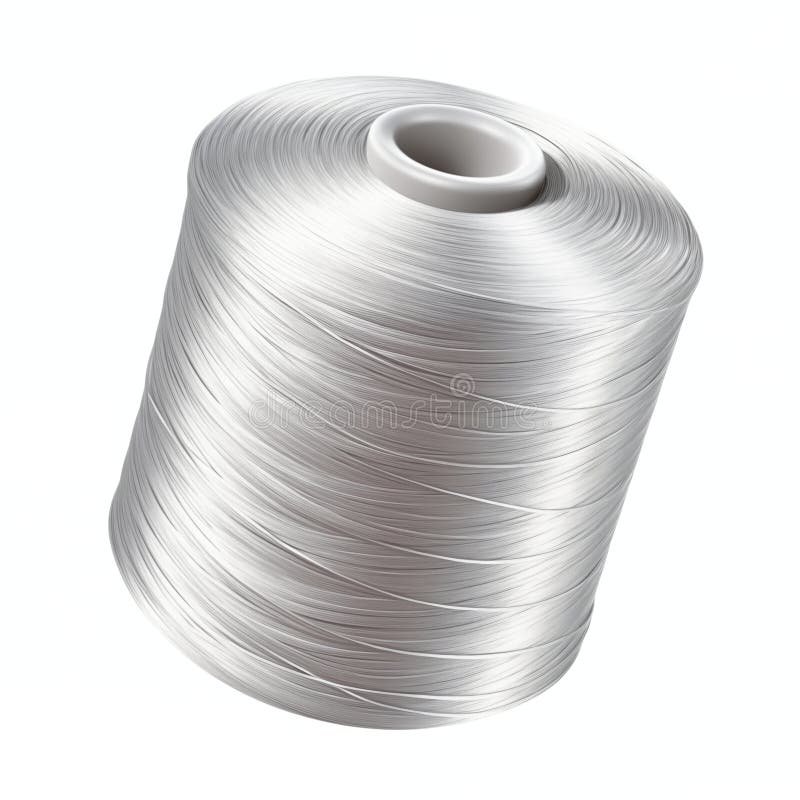 Shiny Silver Thread Spool for Sewing and Crafting on White Background ...