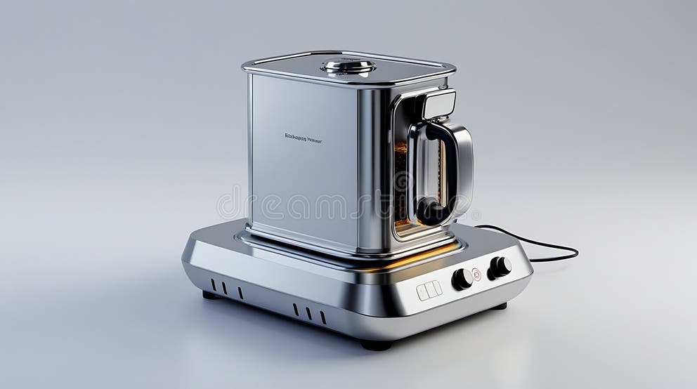 Shiny Silver Toaster Appliance with Handle and Controls on a Light Gray ...