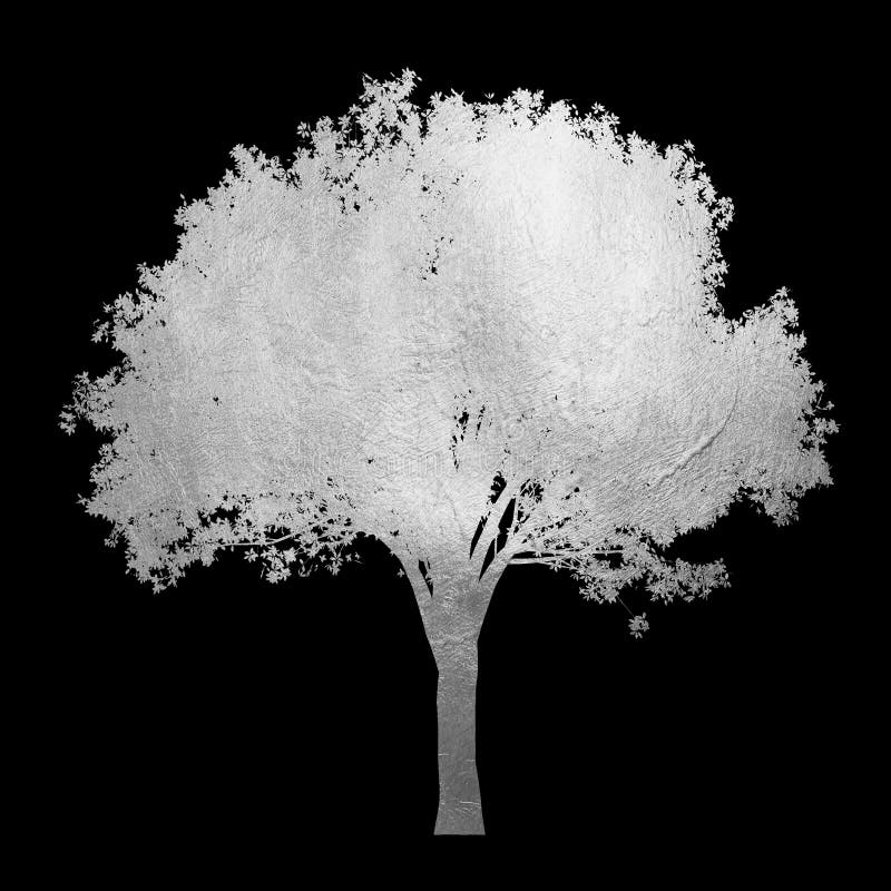 Shiny Silver Tree with Leaves on Black Background. Creative Abstract ...