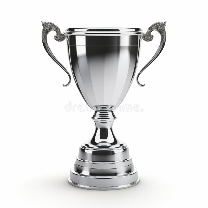 Shiny Silver Trophy with Ornate Handles on a White Background Stock ...