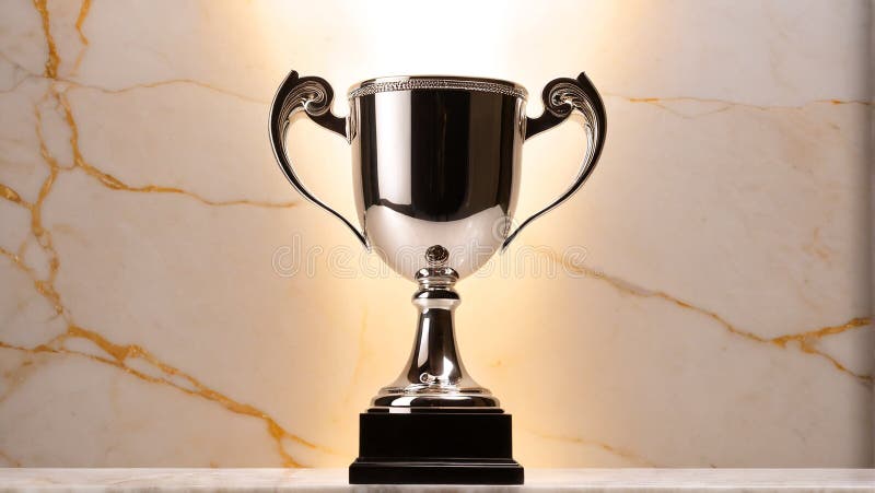 A Shiny Silver Trophy with Two Handles Stands on a Black Base ...