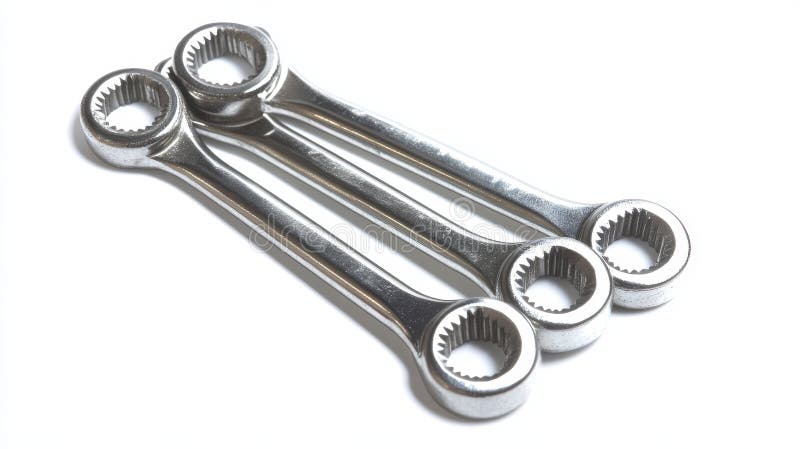 Shiny Silver Wrenches Glimmer Under Bright Light. these Tools Symbolize ...