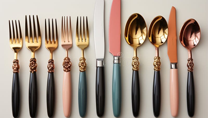 Shiny Silverware Collection on White Background, Metallic Utensils for ...