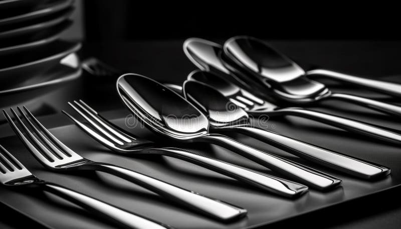 Shiny Silverware in a Row, Utensils for Elegant Dining Arrangements ...