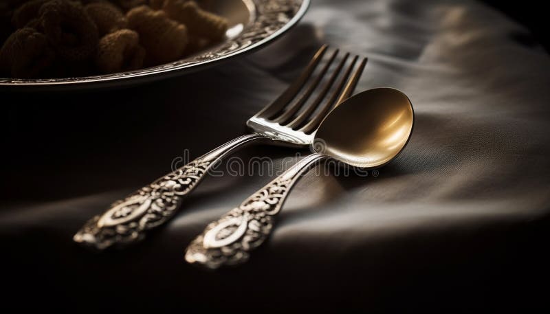 Shiny Silverware on Table, Elegant Still Life Generated by AI Stock ...