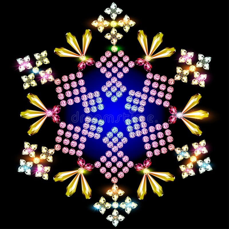 Shiny Snowflake Made of Precious Stones on Black Background Stock ...