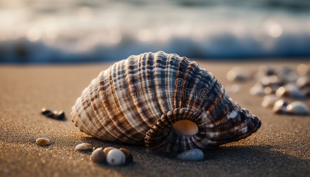 Shiny Spiral Conch Shell, Yellow Waters Edge Generated by AI Stock ...
