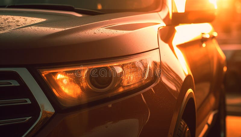 Shiny Sports Car Driving on Multiple Lane Highway at Dusk Generated by ...