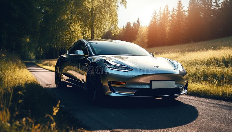 Shiny Sports Car Driving through Rural Forest Generated by AI Stock ...