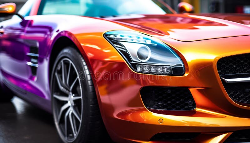 Shiny Sports Car with Modern Engine Races on Metal Track Generated by ...