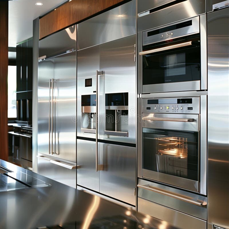 Shiny, Spotless Stainless Steel Kitchen Appliances Ready for Use Stock ...