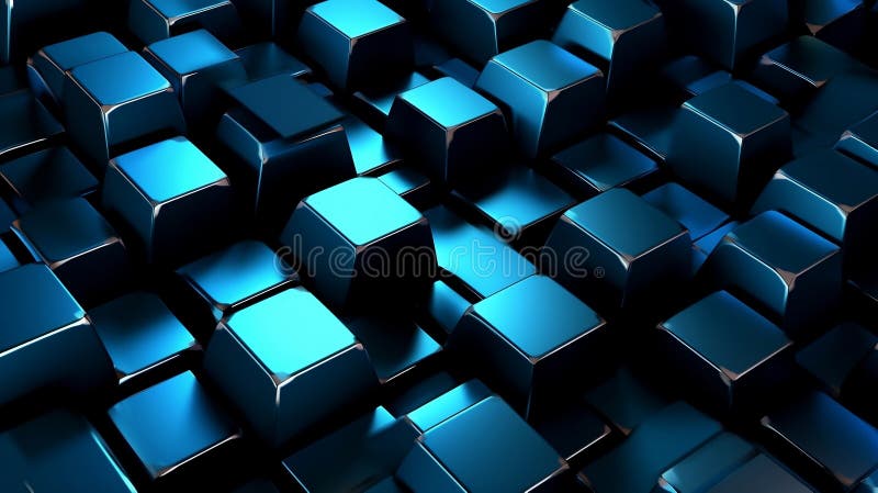Shiny Square Blocks Stack Surface, Futuristic Metalic Blue Cubes ...