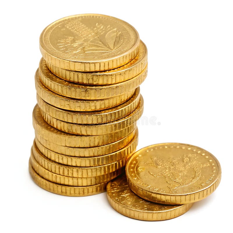 Shiny Stack of Gold Coins Isolated on White Background Stock ...