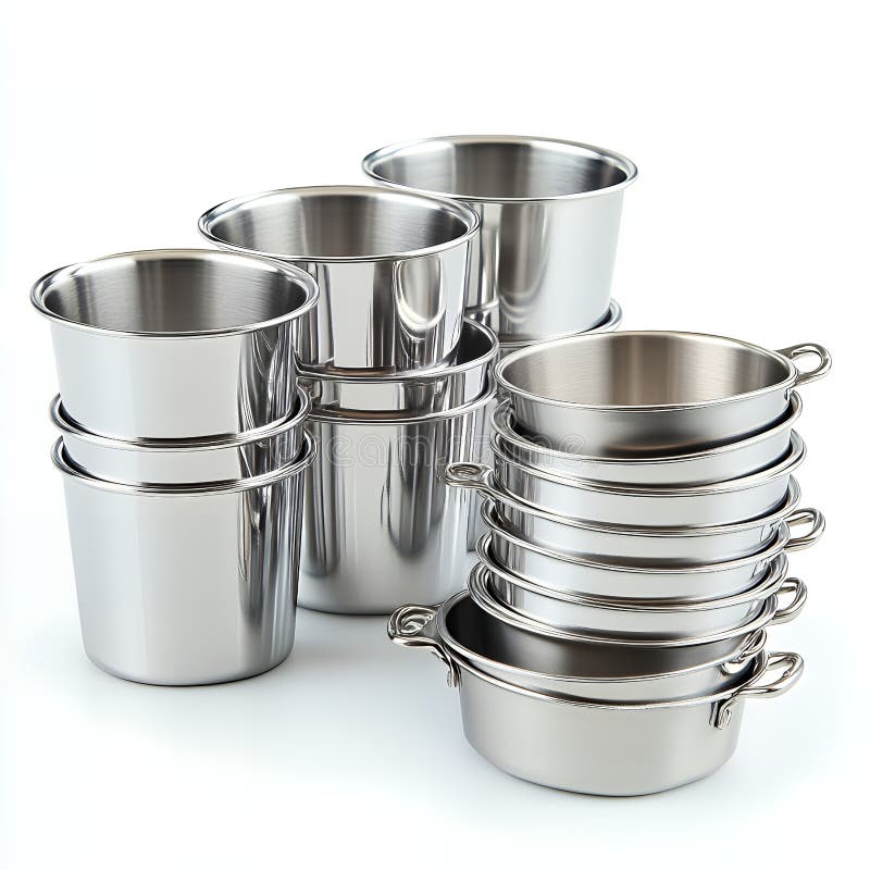 Shiny Stainless Steel Cookware Set Stock Illustration - Illustration of ...