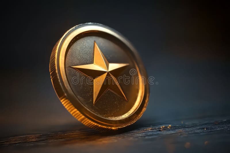 Shiny Star Coin with Textured Surface, Illuminated by Soft Light ...