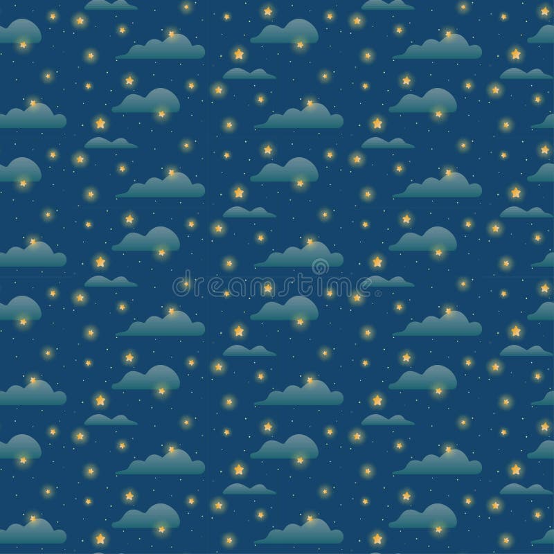 Shiny Stars with Clouds Seamless Pattern. Magic Starry Sky. Outer Space ...