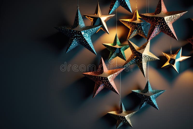 Shiny Stars on Strings on a Dark Background Stock Illustration ...