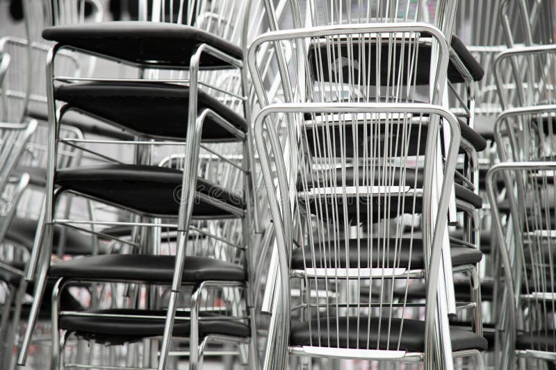 Shiny Steel Chairs Stacked Outdoor Stock Photo - Image of furniture ...