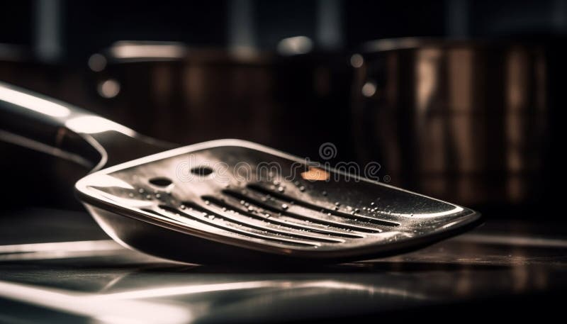 Shiny Steel Utensils on Clean Kitchen Table Generated by AI Stock ...