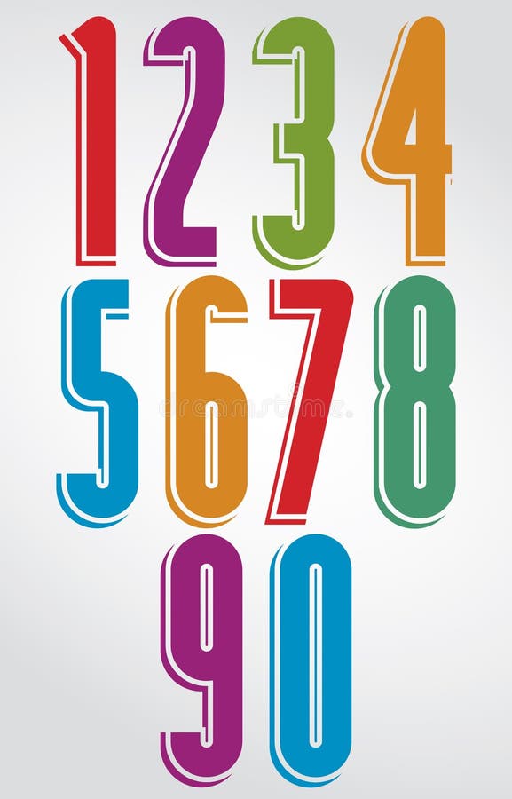 Shiny Tall Doodle Rounded Numbers with White Outline. Stock Vector ...