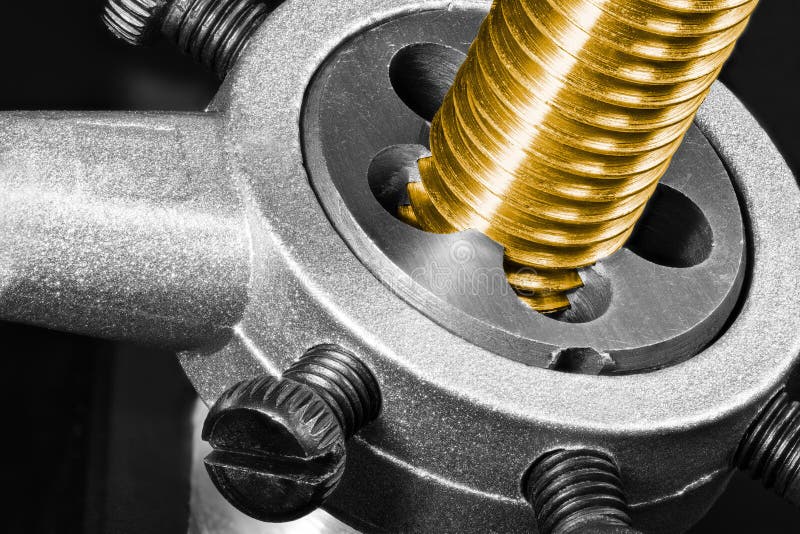 Bronze Bolt Shaft. Threading Die Detail in Metallic Tap Wrench with ...