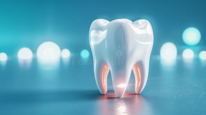 Shiny Tooth with Glowing Roots on Blue Stock Illustration ...