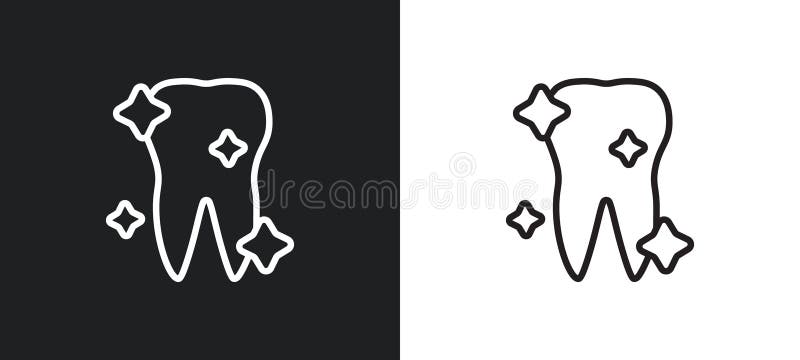 Shiny Tooth Outline Icon in White and Black Colors. Shiny Tooth Flat ...