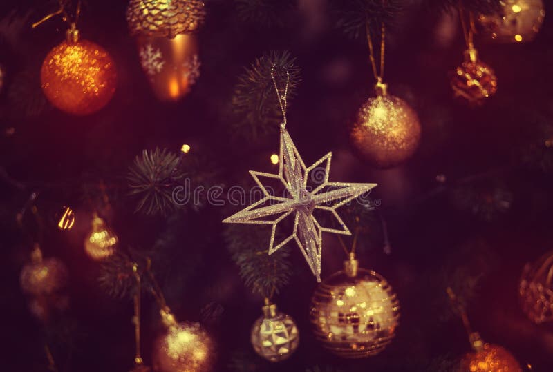 Shiny Toy on the Christmas Tree Stock Image - Image of happy, lights ...
